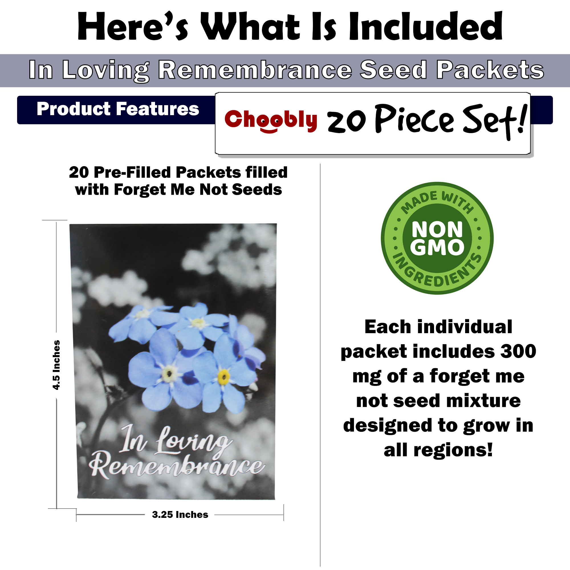 20pc Pre-Filled Seed Packet ''in Loving Remembrance'' for Guests, Memo ...